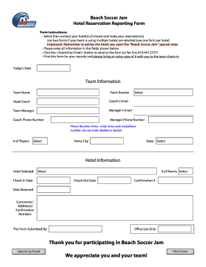 Fillable Online Beach Soccer Jam Hotel Reservation Reporting Form Fax ...