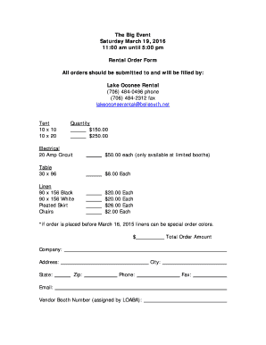 Fillable Online Lake Oconee Rental Order Form 2016 Big Event Fax Email ...