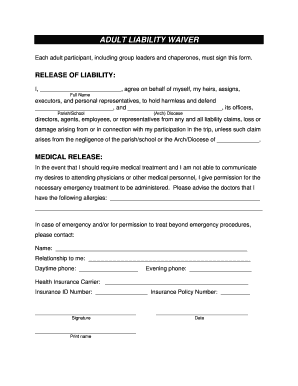 Fillable Online cathedralctk ADULT LIABILITY WAIVER - Cathedral of ...