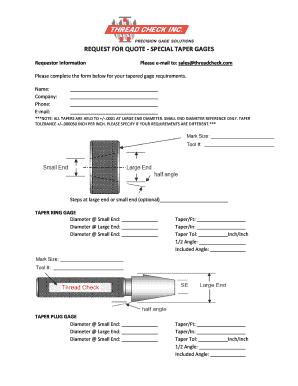 Fillable Online REQUEST FOR QUOTE - SPECIAL TAPER GAGES - Thread Check ...