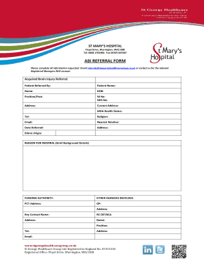Fillable Online stgeorgehealthcaregroup org ABI REFERRAL FORM ...