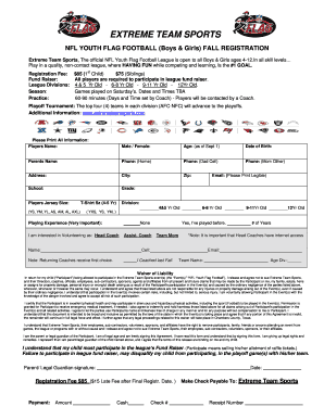 Fillable Online NFL YOUTH FLAG FOOTBALL Boys amp Girls FALL ...