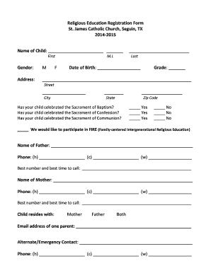 Fillable Online Religious Education Registration Form St James Catholic ...