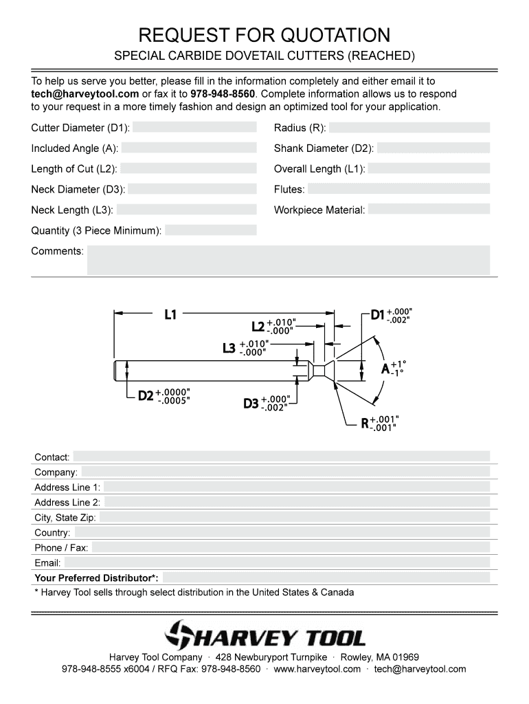 Fillable Online SPECIAL CARBIDE DOVETAIL CUTTERS (REACHED) Fax Email ...