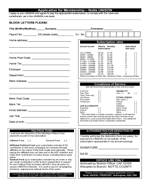 Fillable Online nottsunison org Application for Membership Notts UNISON ...