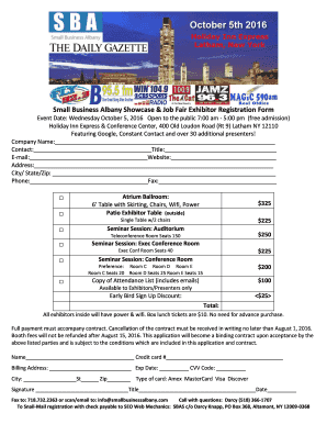 Fillable Online Small Business Albany Showcase & Job Fair Exhibitor ...