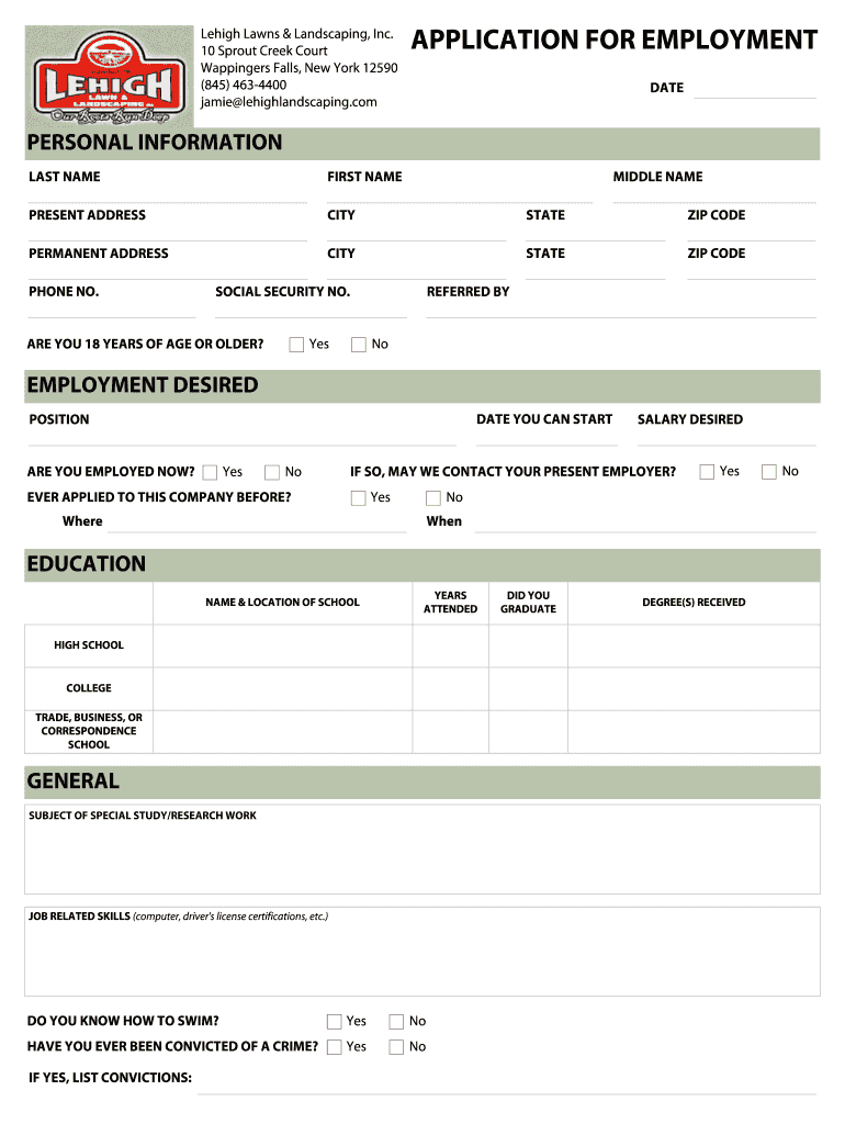Fillable Online Online, fillable PDF Employment Application ...