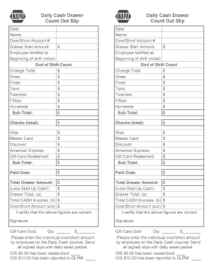 Fillable Online Daily Cash Drawer Count Out Slip - NAPA Web Portal Fax ...