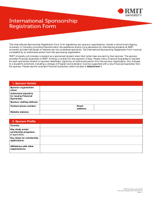 Fillable Online BInternational Sponsorshipb Registration Form - RMIT ...