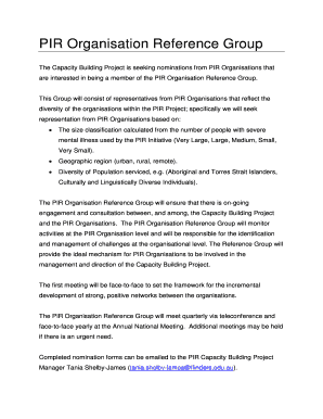 Fillable Online PIR Organisation Reference Group Fax Email Print ...