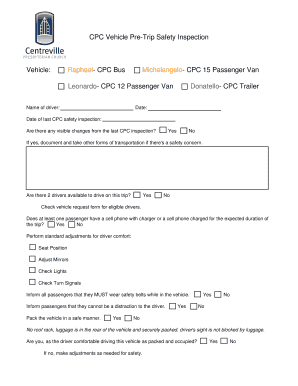 Fillable Online CPC Vehicle Pre-Trip Safety Inspection Vehicle Raphael ...