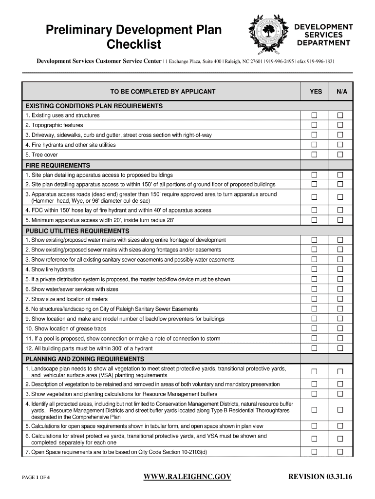 Fillable Online raleighnc Preliminary Development Plan Checklist - City ...