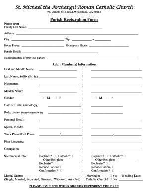 Fillable Online Parish Registration Form - St. Michael the Archangel ...