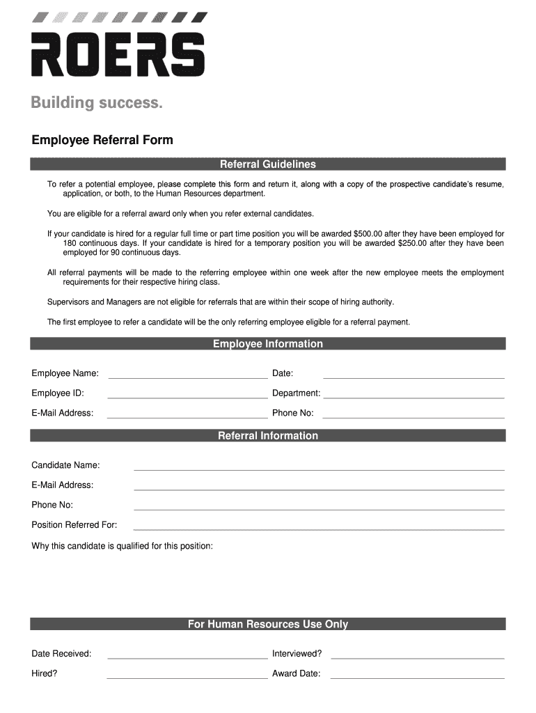 Fillable Online Employee Referral Form - Roers Fax Email Print - pdfFiller
