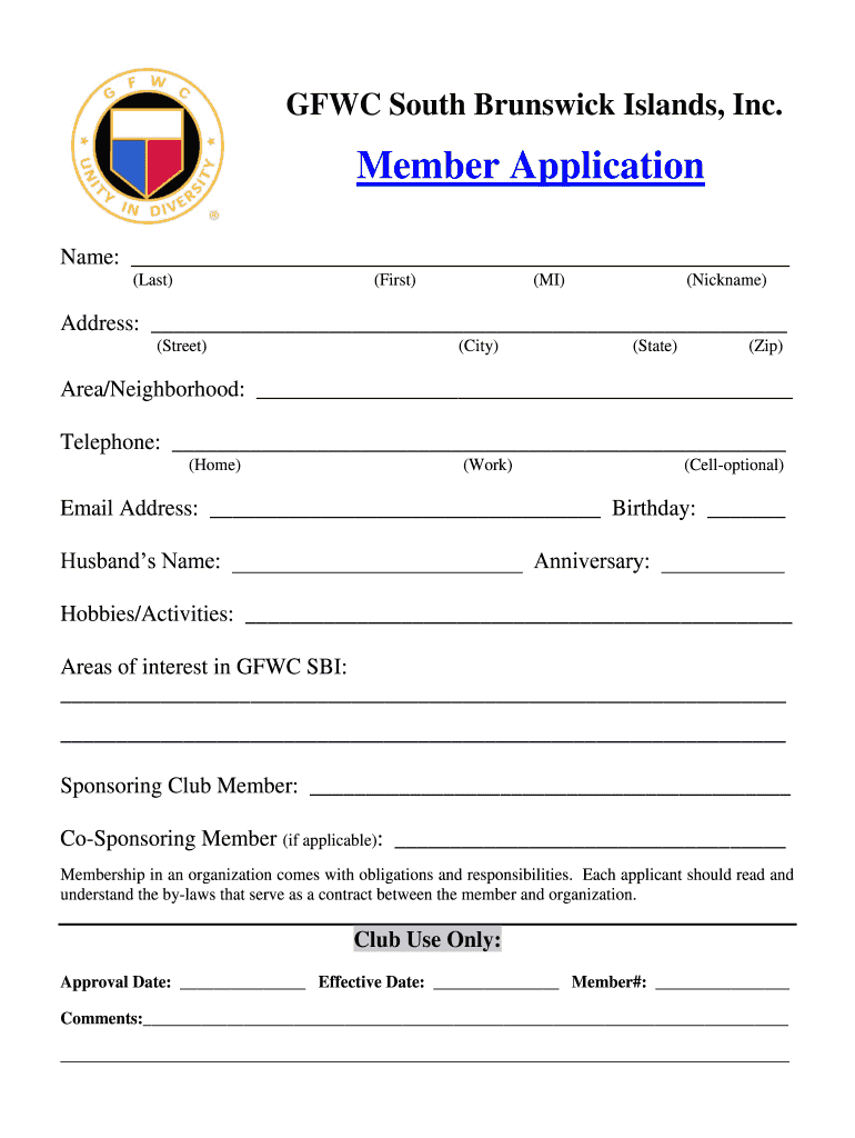 Fillable Online gfwcsbi Member Application - GFWC-SBI - gfwcsbi Fax ...