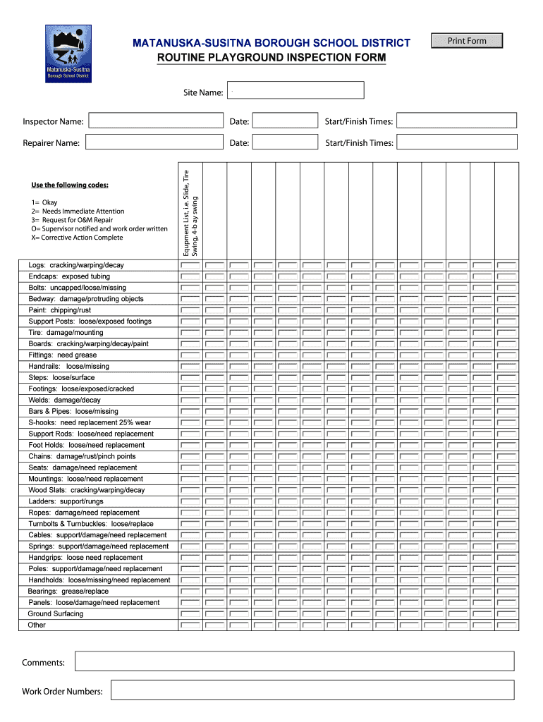 Fillable Online Routine bPlaygroundb Inspection bFormb - Mat-Su Borough ...