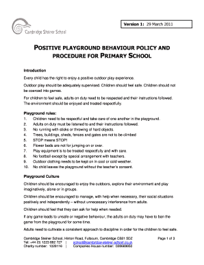 Fillable Online POSITIVE PLAYGROUND BEHAVIOUR POLICY AND Fax Email ...