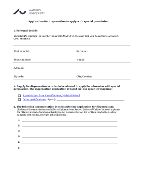 Fillable Online bachelorguide au Application for dispensation to apply ...