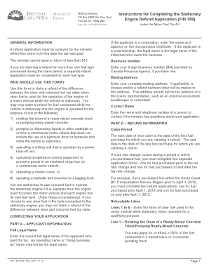 Fillable Online rev gov bc FIN 159, Stationary Engine Refund ...