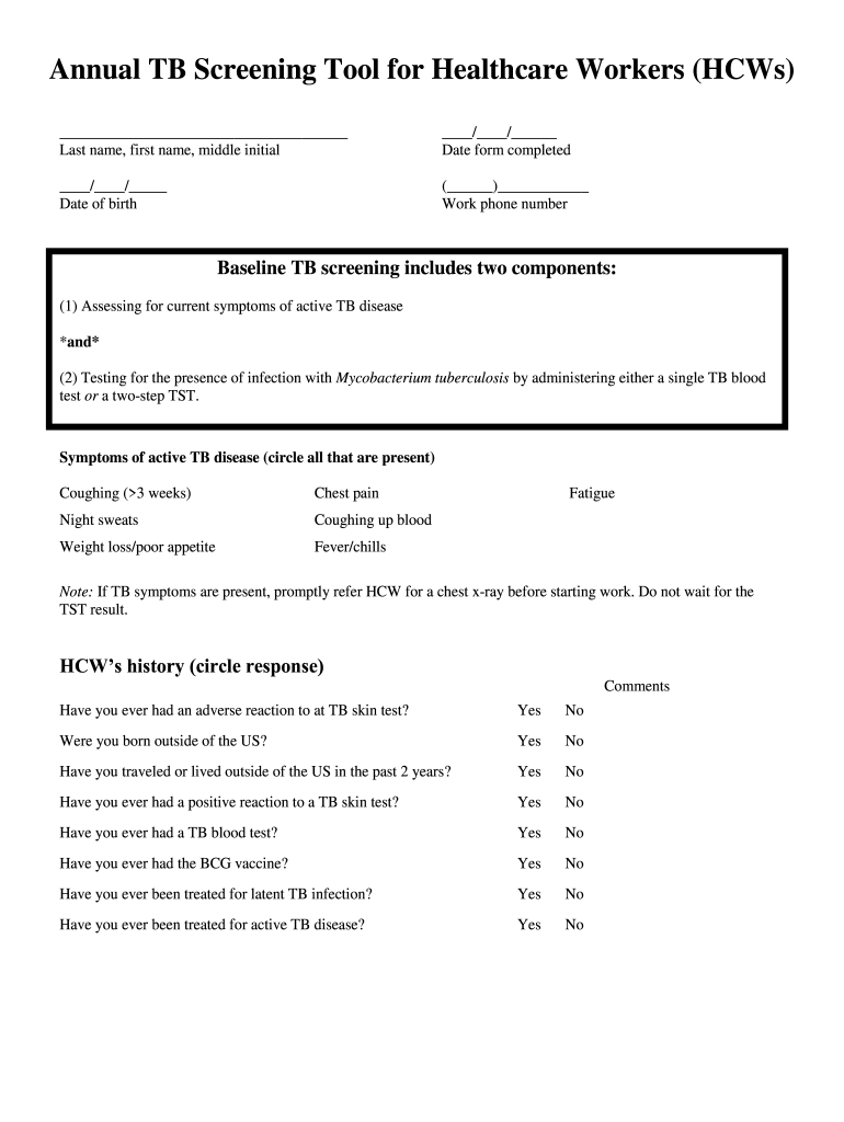 Tb Skin Test Form For Healthcare Workers Fill Online Printable 