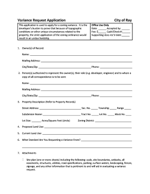 Fillable Online Variance Request Application City of Ray - brayndbbcomb ...