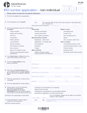 Fillable Online sparkeswalker co OFFICE USE ONLY IRD number application ...