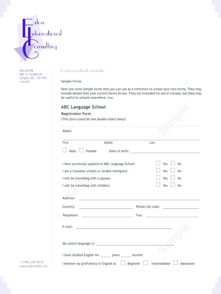 Fillable Online Sample Forms for Language Schools - eatonintlcom Fax ...