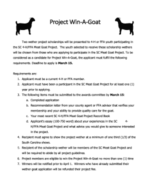 Fillable Online Project Win-?A-?Goat - SC 4HFFA Meat Goat Project Fax ...