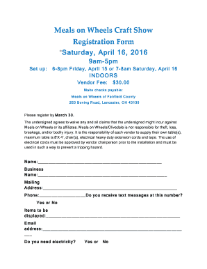 Fillable Online mowfc Meals on Wheels Craft Show Registration Form Fax ...