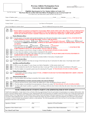 Fillable Online gatewaycps schoolfusion Previous Athletic Participation ...