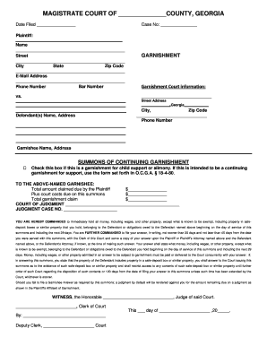 Fillable Online Summons of bGarnishmentb - GEORGIA MAGISTRATE COUNCIL ...
