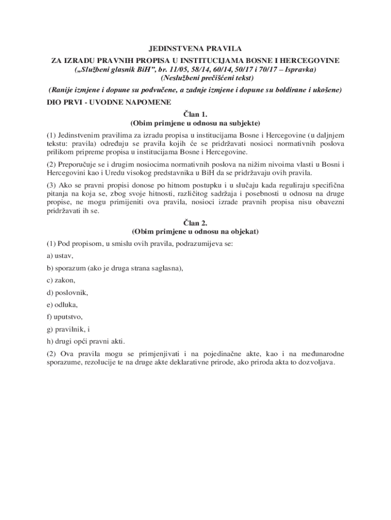 Fillable Online ZA IZRADU PRAVNIH PROPISA U INSTITUCIJAMA BOSNE I HERCEGOVINE Fax Email Print ...