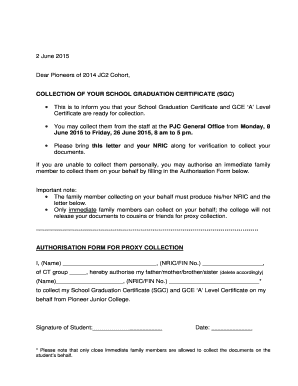 Fillable Online pioneerjc moe edu COLLECTION OF YOUR SCHOOL GRADUATION ...
