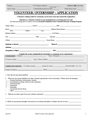 Fillable Online safeneterie Combined volunteer - internship application ...
