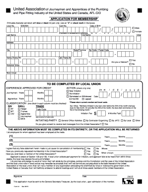 Fillable Online Local 740 bApplicationb - UA local 740 Fax Email Print - pdfFiller
