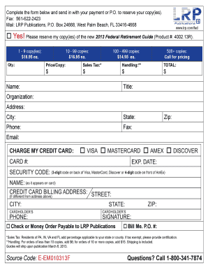 Fillable Online Please reserve my copy(ies) of the new 2013 Federal ...