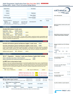 Fillable Online Adult Programme Application Form Very Early Bird 2015 ...