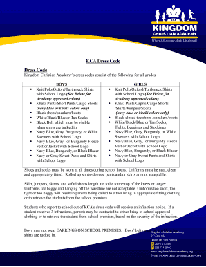 Fillable Online kingdomchristianacademy KCA Dress Code Dress Code ...