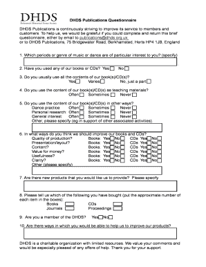 Fillable Online dhds org DHDS Publications Questionnaire 1 Which ...