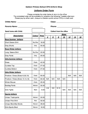 Fillable Online galston-p schools nsw edu Price List- Blank Sales Sheet ...