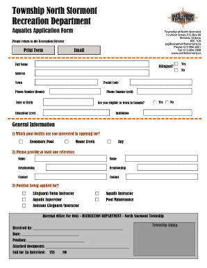 Fillable Online northstormont Aquatics Application Form Fax Email Print - pdfFiller