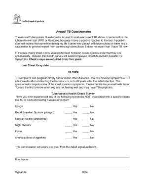 Fillable Online Annual tb questionnaire - bleosrbbcomb Fax Email Print ...