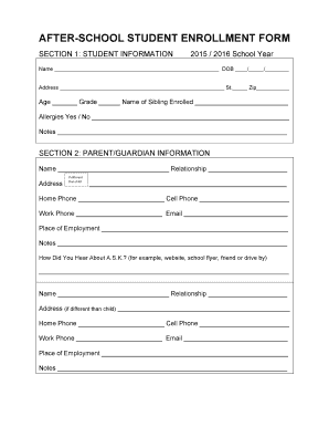 Fillable Online AFTER-SCHOOL STUDENT ENROLLMENT FORM Fax Email Print ...