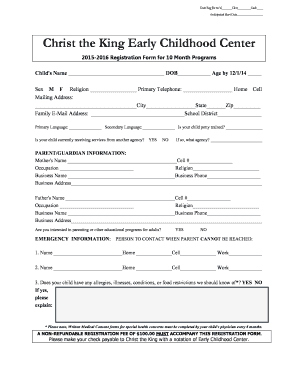 Fillable Online ctkparishny Christ the King Early Childhood Center - Christ the King Parish Fax ...