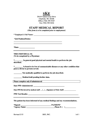Fillable Online skeinc STAFF MEDICAL REPORT - skeinc Fax Email Print ...
