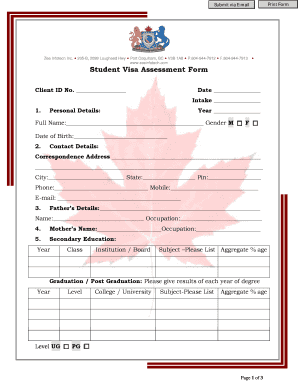 Fillable Online Student Visa Assessment Form - Zee InfoTech Fax Email ...