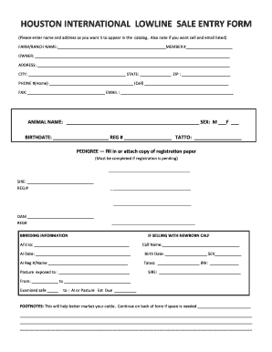 Fillable Online slaba HOUSTON INTERNATIONAL LOWLINE SALE ENTRY FORM ...