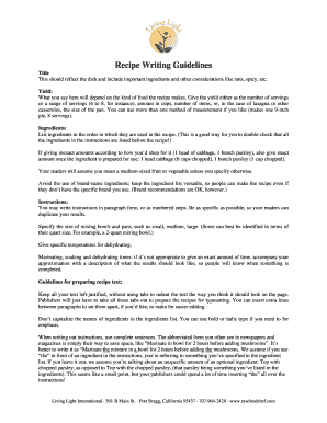 Fillable Online Recipe Writing Guidelines Fax Email Print - pdfFiller