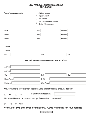 Fillable Online NEW PERSONAL CHECKING ACCOUNT APPLICATION Fax Email ...