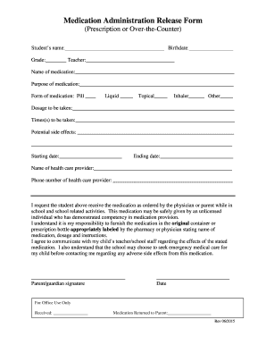 Fillable Online gsdg Medication Administration Release Form ...